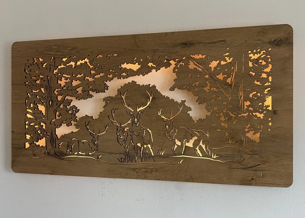 Li-Go "Jeleni" světelný obraz s baterií 120x60cm varianta: ovládání na obraze bez dálkového ovladače, provedení: dub světlý