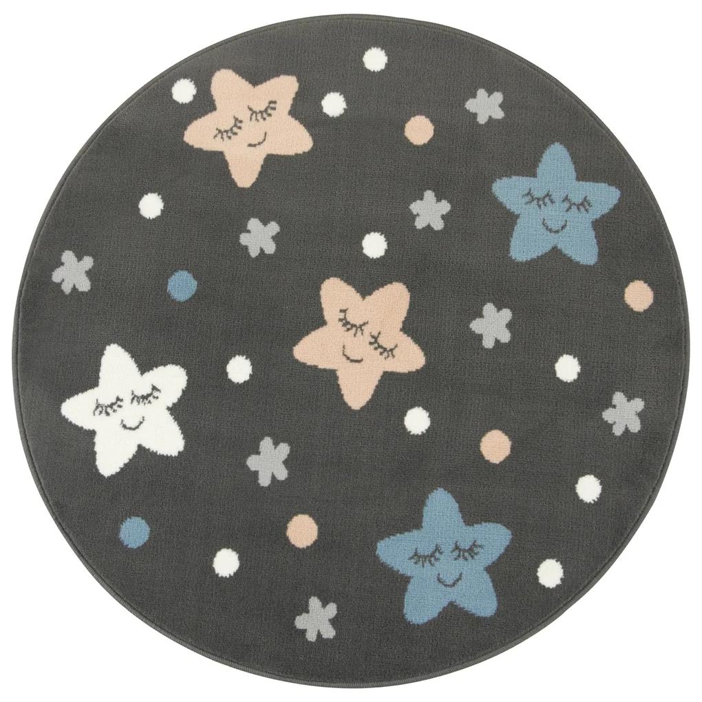 Kulatý dětský koberec Luna Kids 534452/95811 Hvězdy šedý modrý růžový Rozměr: průměr 140 cm