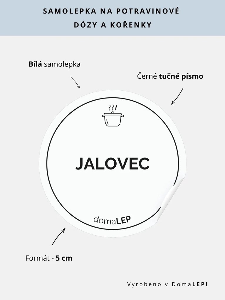 Samolepka na kořenky JALOVEC bílá 5 cm tučné písmo
