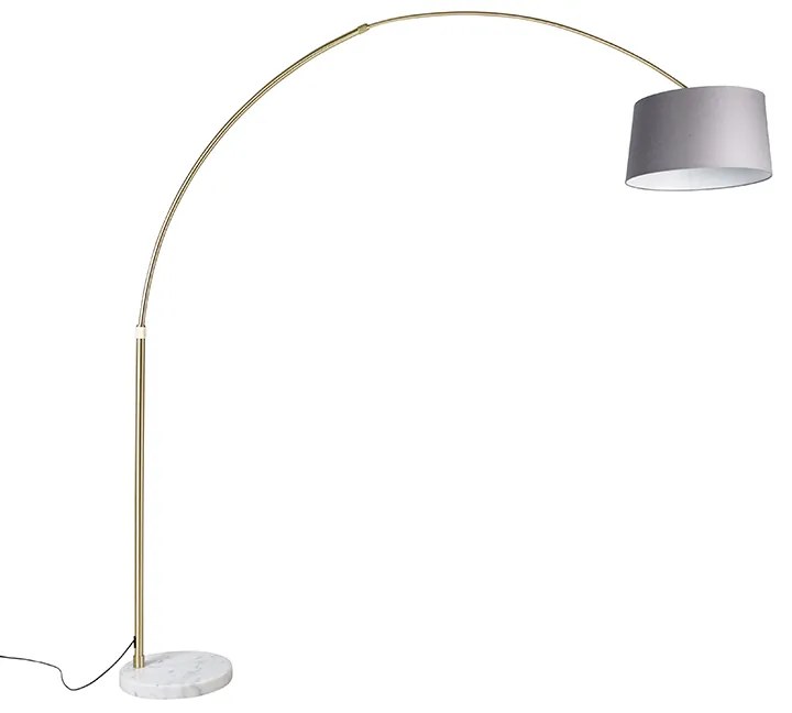 Oblouková lampa mosazná s šedým mramorovým látkovým stínítkem 45 cm - XXL