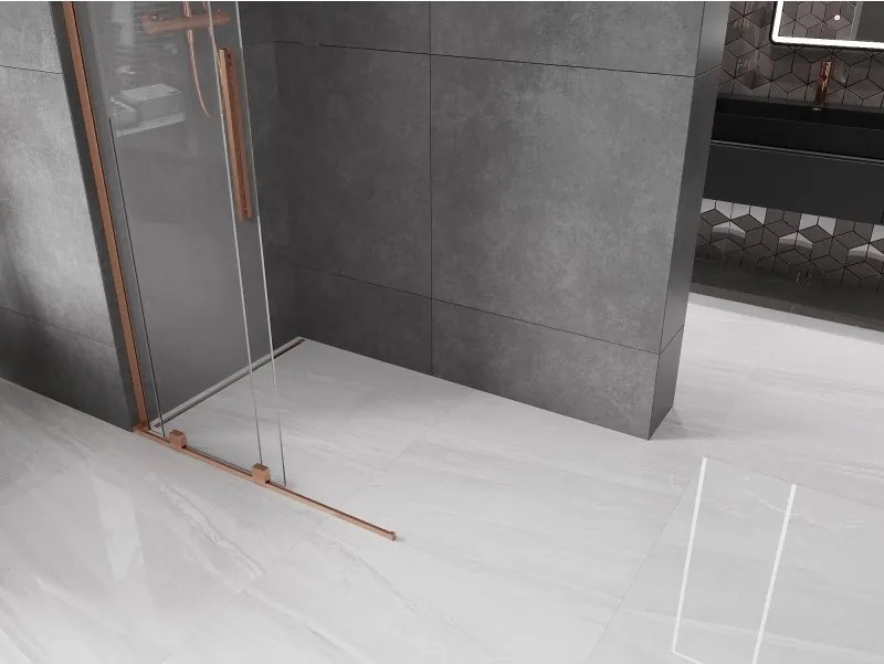 Mexen Velar L, posuvná sprchová zástěna Walk-in 90 x 200 cm, 8mm čiré sklo, měděná matná, 871-090-003-03-65