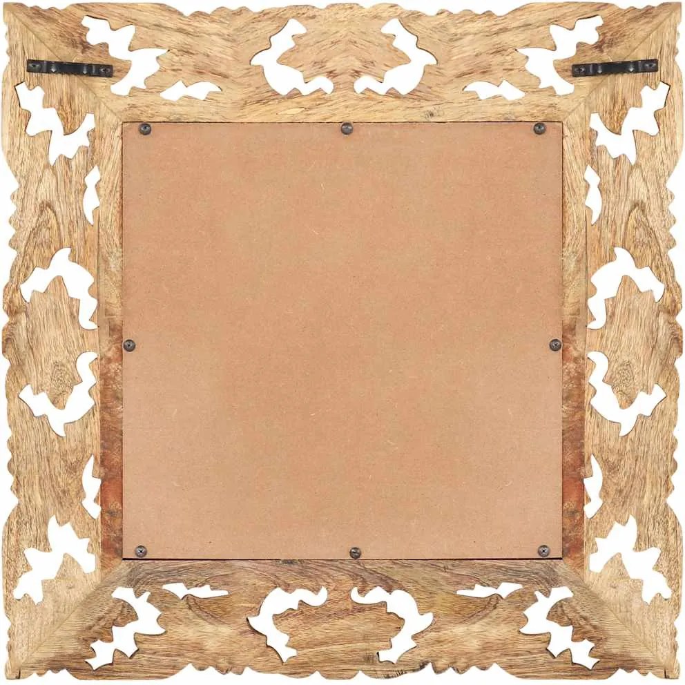 Ručně vyřezávané zrcadlo hnědé 50 x 50 cm masivní mangovník 321638