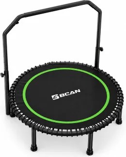 Aosom Rebounder-trampolína pro dospělé, skládací, nastavitelná madla, protišmykové opěrky nohou, 102x102x106 cm, černo-zelená
