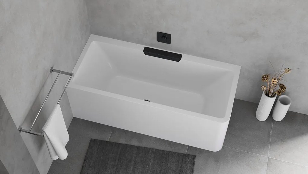 Polysan Cascata L Monolith obdélníková vana 180 x 80 cm levá kaskáda černá akrylát bílá 73836ML.102