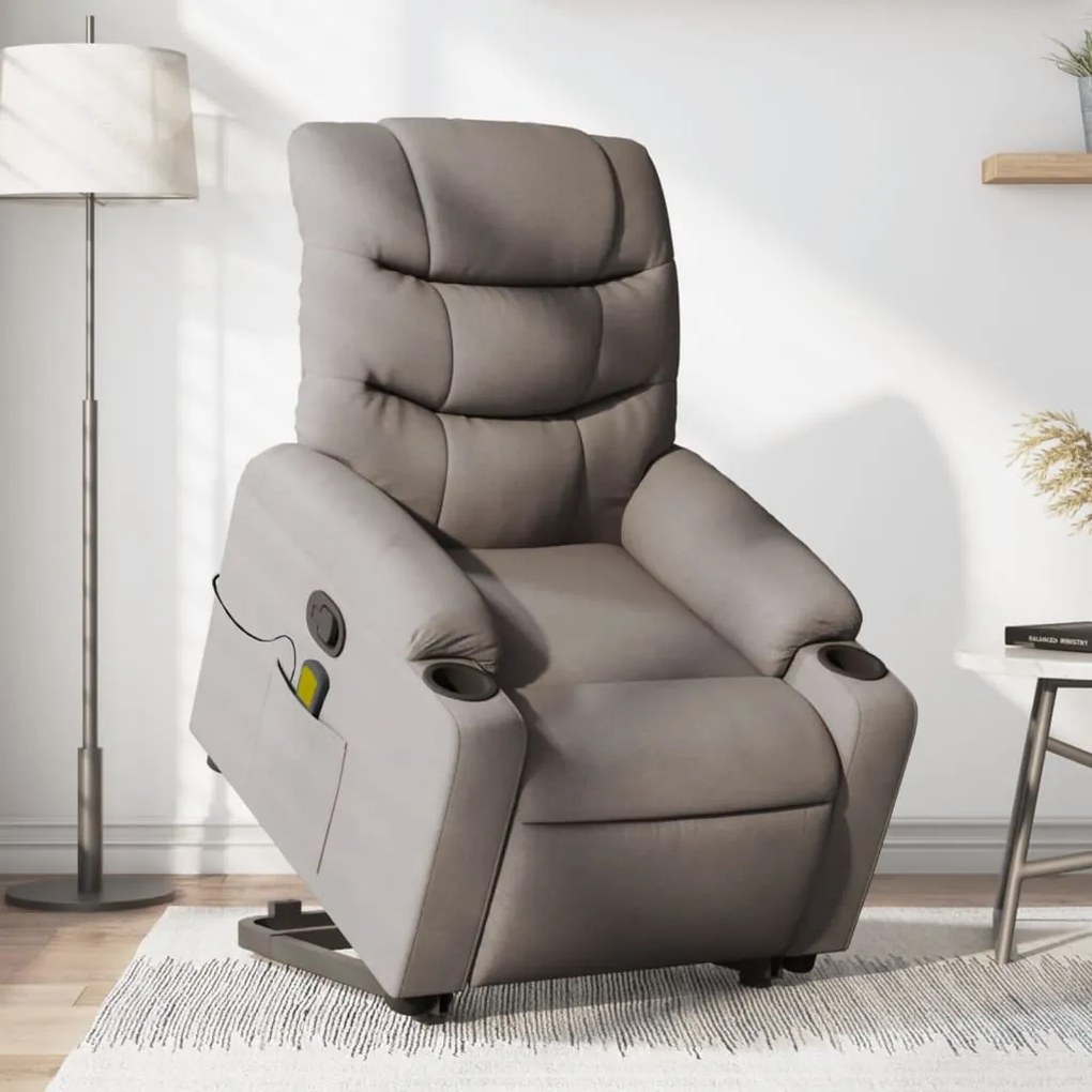 Zvedací masážní polohovací křeslo taupe textil 3206661