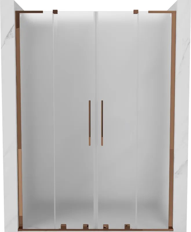 Mexen Velar L Duo, posuvné sprchové dveře do otvoru 150 cm, 8mm sklo námraza, růžové zlato, 871-150-003-32-60