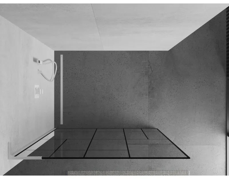 Mexen Kioto L, sprchová zástěna Walk-In 100 x 200 cm, 8mm čiré sklo černý vzor, bílý profil, 800-100-103-20-78