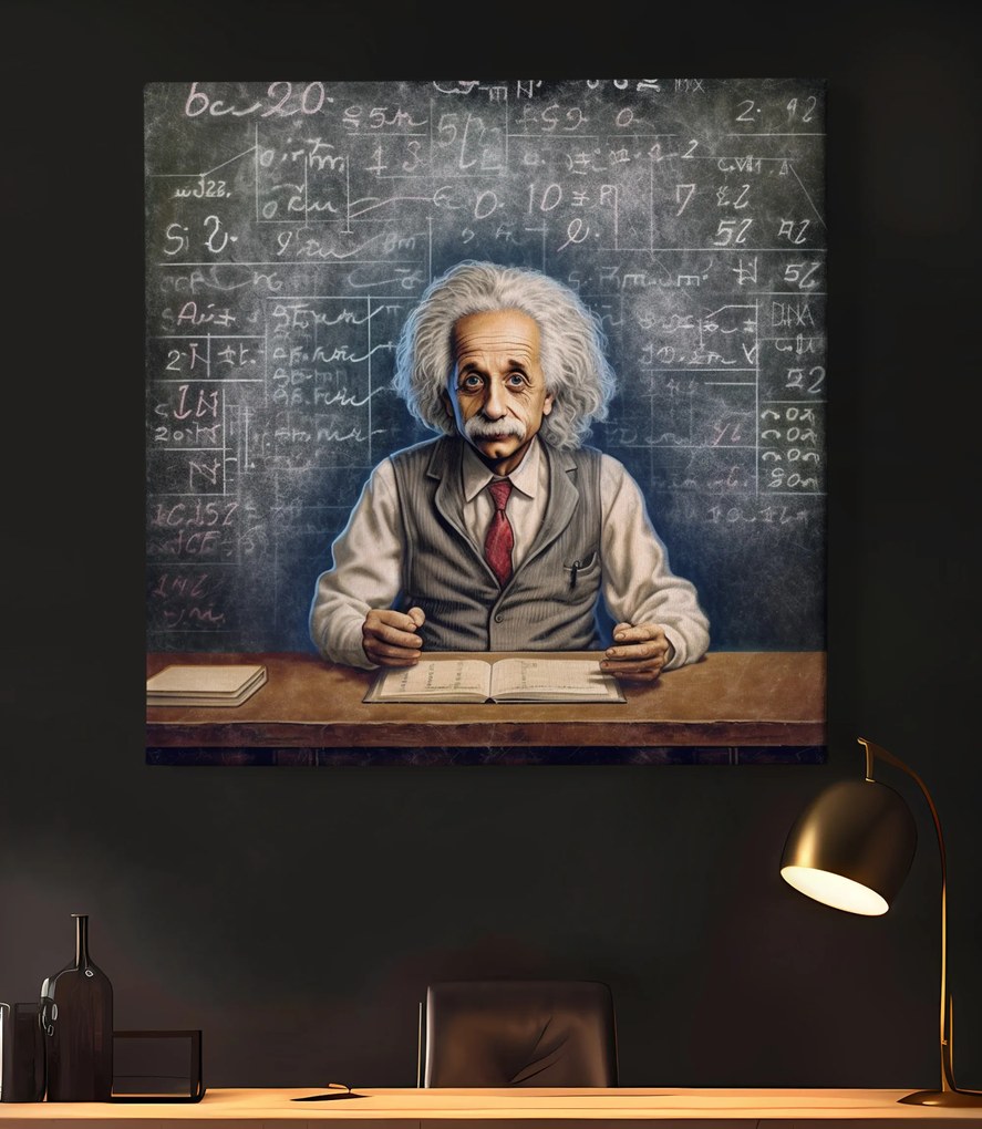 Obraz na plátně - Albert Einstein popsaná tabule FeelHappy.cz Velikost obrazu: 100 x 100 cm