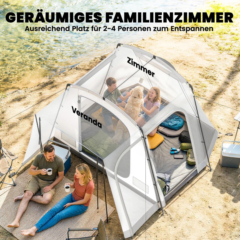 Zadní stan pro 2-4 osoby, 320 x 280 x 205 cm 2 v 1 nepromokavý tunelový stan se 4 dveřmi a okénkem na zemi