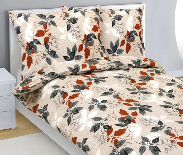 Bellatex Povlečení krepové Podzimní listí Oranžová,Šedá,Béžová rozměr 140x200, 70x90 cm