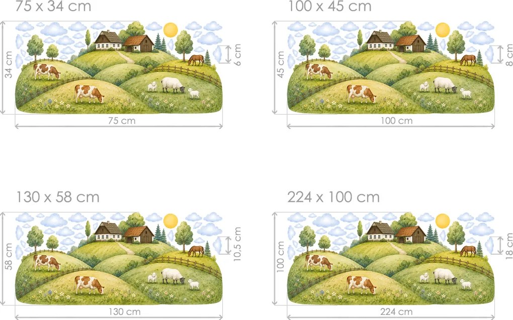 Kopce louky farma samolepky na zeď pro děti arch 75 x 34 cm