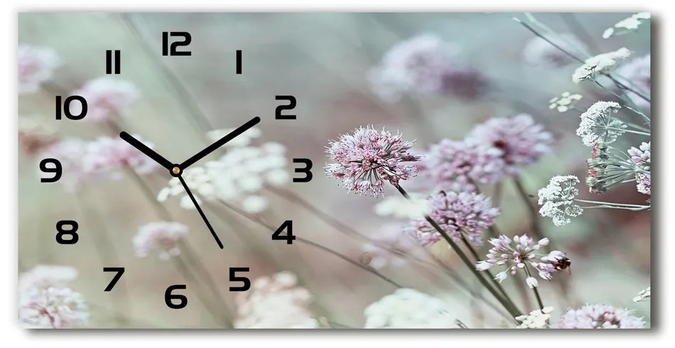 Wallmuralia Skleněné hodiny na stěnu tiché Divoké květiny 60x30 cm