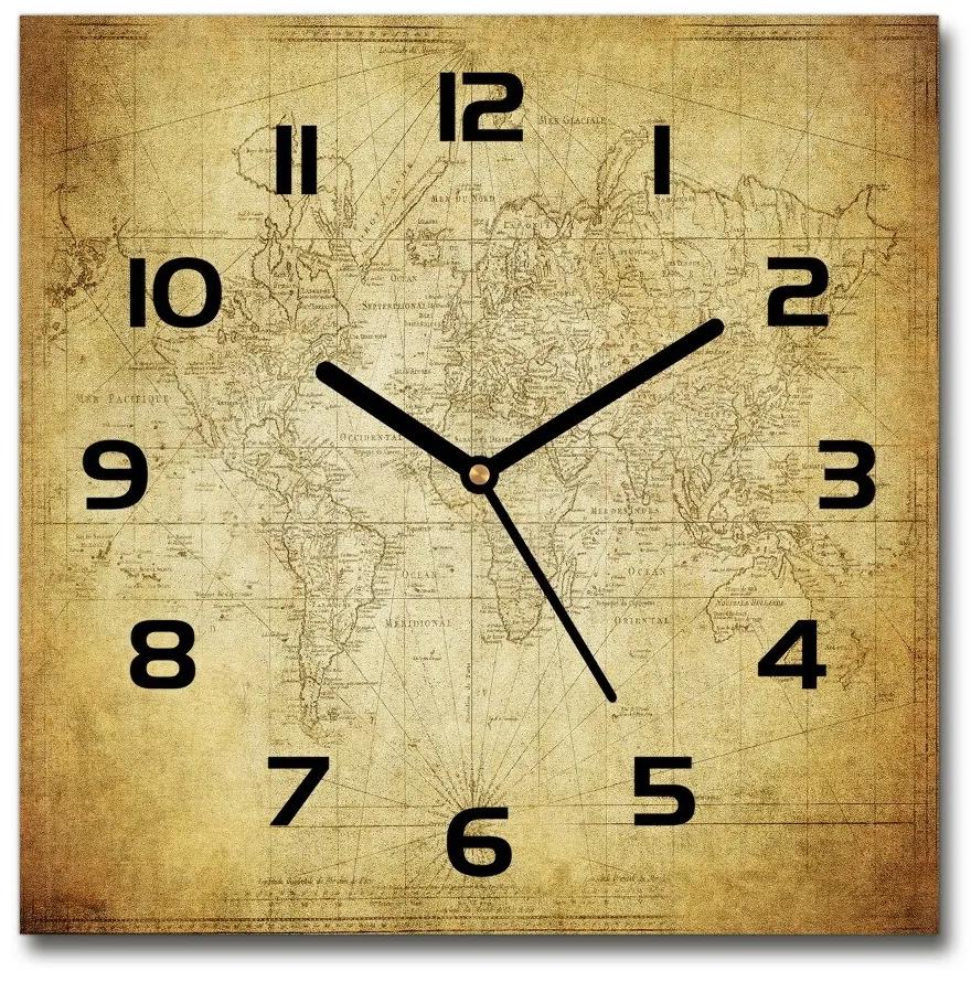 Wallmuralia Skleněné hodiny na stěnu Stará mapa světa 30x30 cm