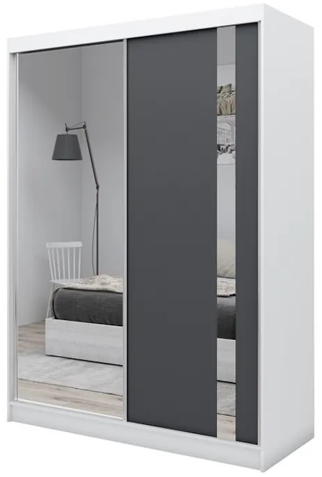 Skříň s posuvnými dveřmi a zrcadlem GRACJA, 160x216x61, bílá/grafit