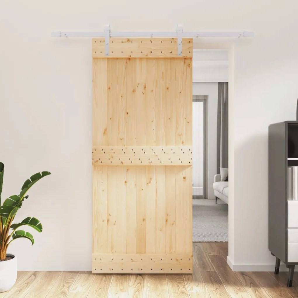 Posuvné Dveře S Kováním 90 X 210 Cm Masivní Borové Dřevo