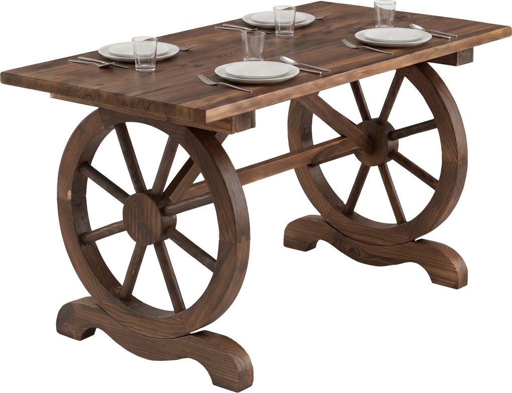 Dřevěný zahradní stůl Outsunny, venkovní stůl na terasu 110x60x65 cm s nohami ve tvaru kol, nosnost 100 kg, stůl pro venkovní terasu s povrchovou úpr…