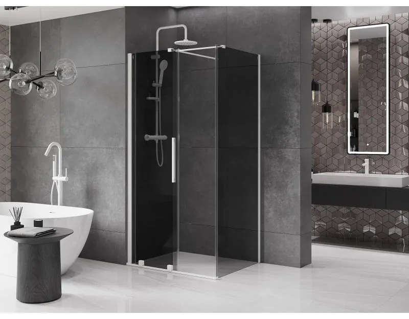 Mexen Velar, sprchový kout s posuvnými dveřmi 100 x 80 cm, 8mm šedé sklo, bílá matná, 871-100-080-41-20
