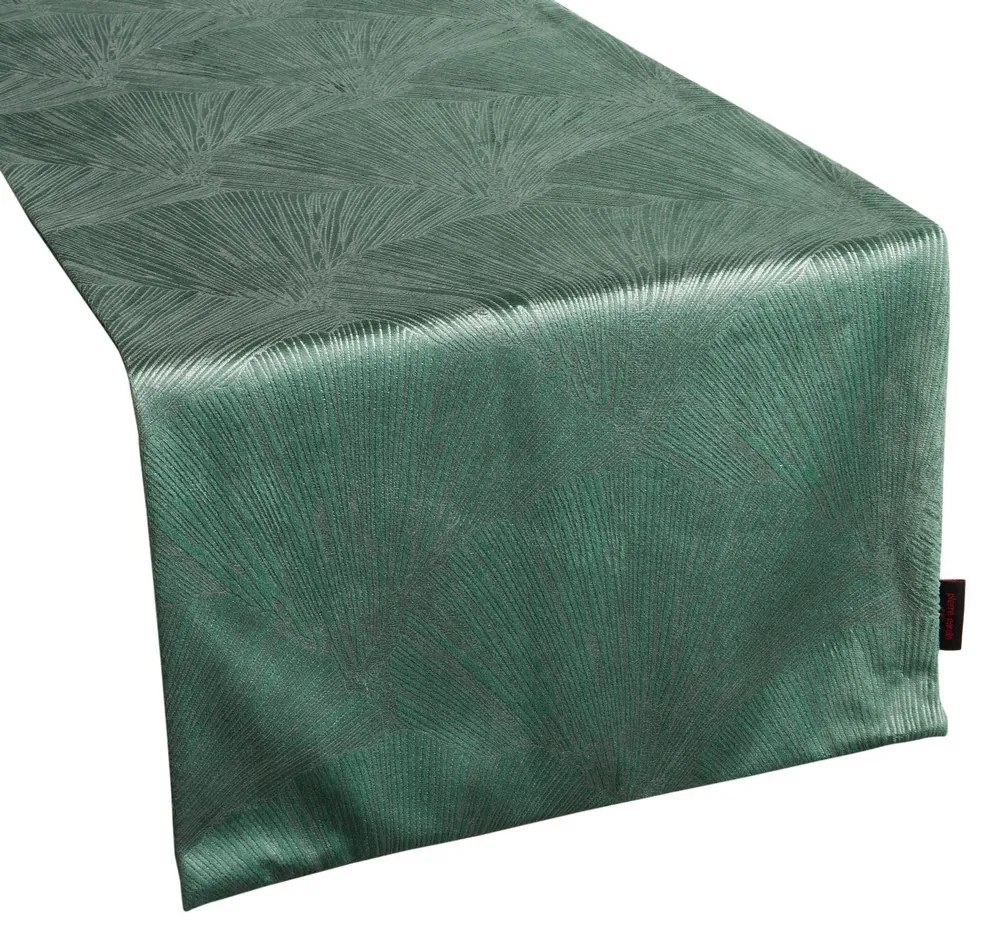 Běhoun 40x140 Goja zelený tmavý ginkgo list běžec Pierre Cardin lesklý tištěný velur Eurofirany