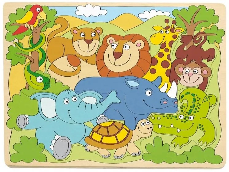 Woody Puzzle na desce "Africká veselá zvířátka"
