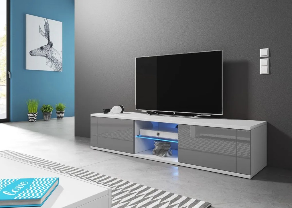 TV stolek Hit 140 cm s LED osvětlením bílý/šedý lesk