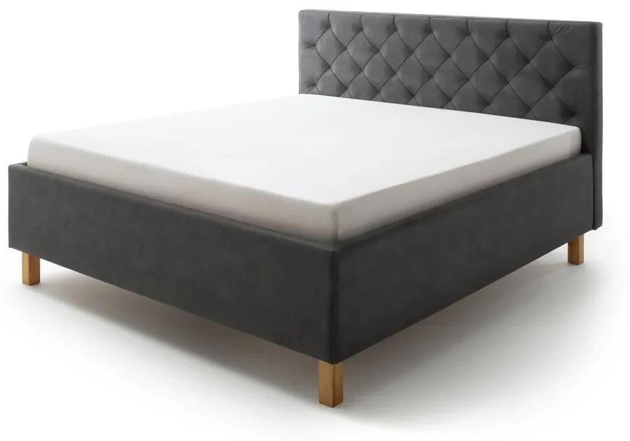 Tmavě šedá čalouněná dvoulůžková postel s úložným prostorem s roštem 180x200 cm San Remo – Meise Möbel