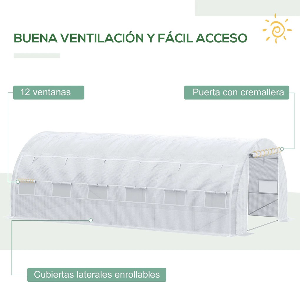 Zahradní skleník Outsunny 6x3x2 m Tunnellový skleník s dveřmi a 12 rolovacími okny pro terasu Bílý