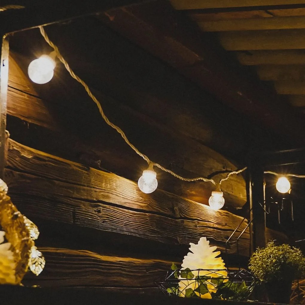 Easy Fix LED party osvětlení, 5 m, venkovní, 10 transparentních kouliček, 70 teple bílých diod, bílý kabel, IP67, prodlužovací