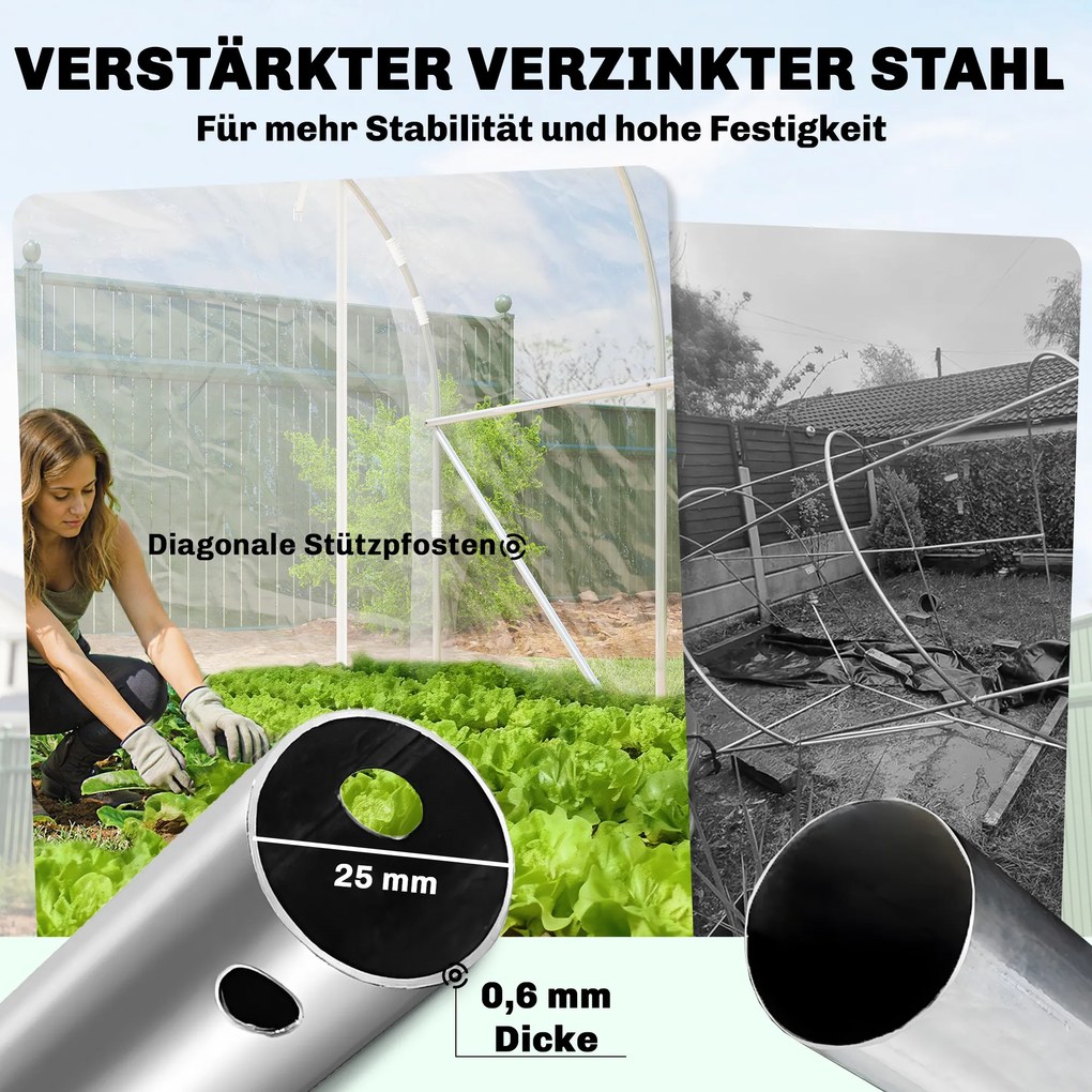 Outsunny Skleník Polytunnel, průchozí skleník s pozinkovaným ocelovým rámem a krytem z PE odolným proti UV záření, průhledný 84H-443V00CR