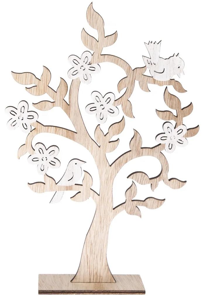 Dřevěná dekorace Kvetoucí strom s ptáčky, 19,5 x 29,5 cm | Biano
