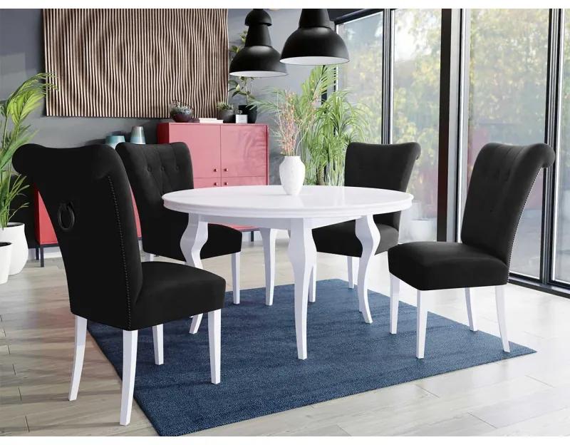 Stůl Julia FI 120 se 4 židlemi ST65 s klepadlem 10, Klepadlo: černé, Barva křesla: bíla, Barva stolu: bíly lesk, Potah: Magic Velvet 2250