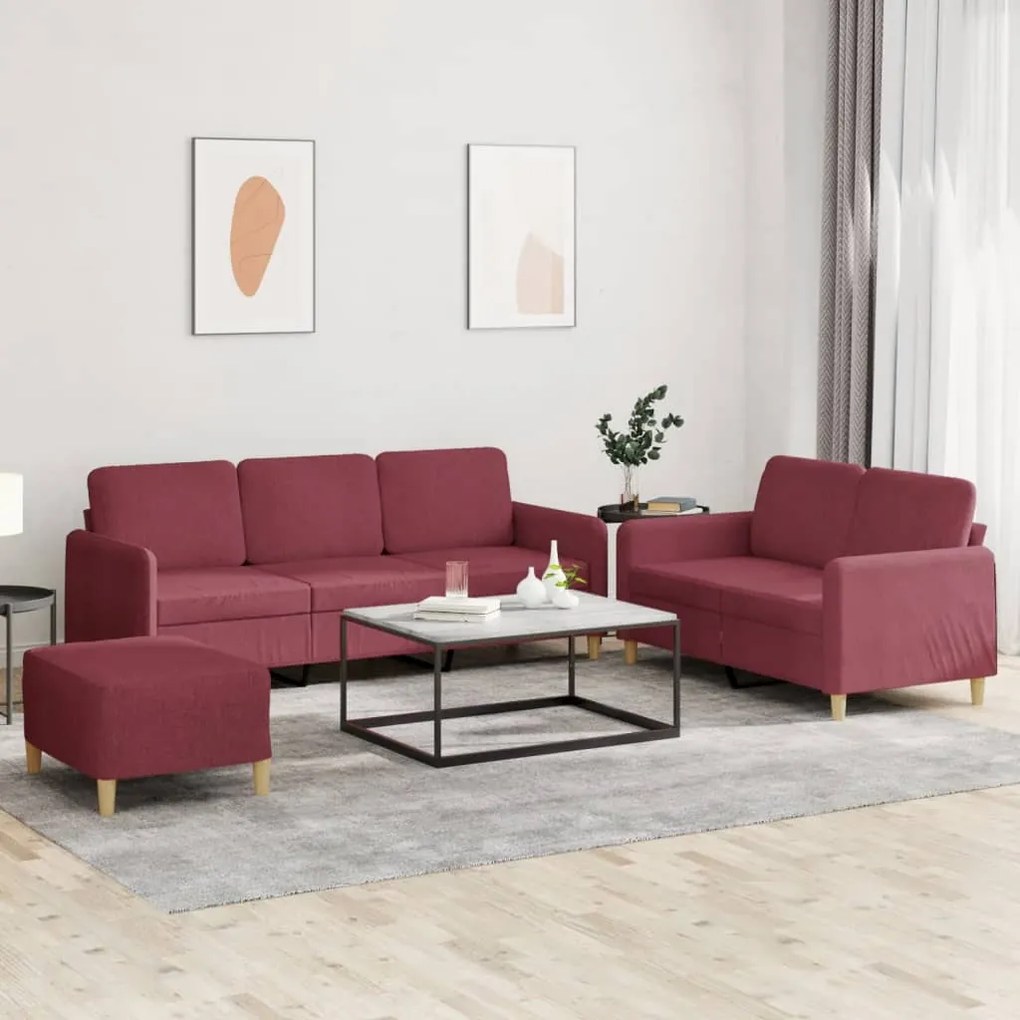 3dílná sedací souprava s poduškami vínová textil 3202132