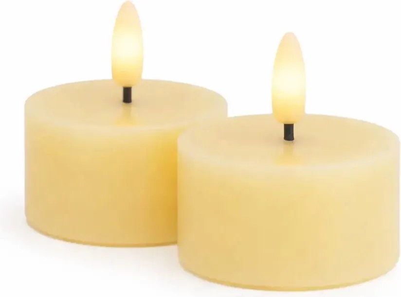 Sada LED čajové svíčky na baterie Sille Tealight, Ø 6 × 3,4 cm, světle žlutá, z pravého vosku, 2 kusy