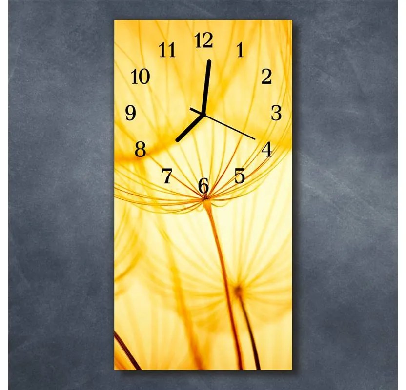 Nástěnné hodiny obrazové na skle - Pampelišky žluté