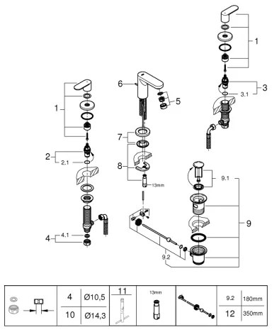 GROHE 20187000-Umyvadlová tříotvorová baterie EUROSMART COSMOPOLITAN DN 15 chrom
