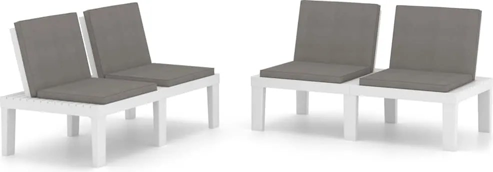 Zahradní lavičky s poduškami 2 ks plast bílé 3059825