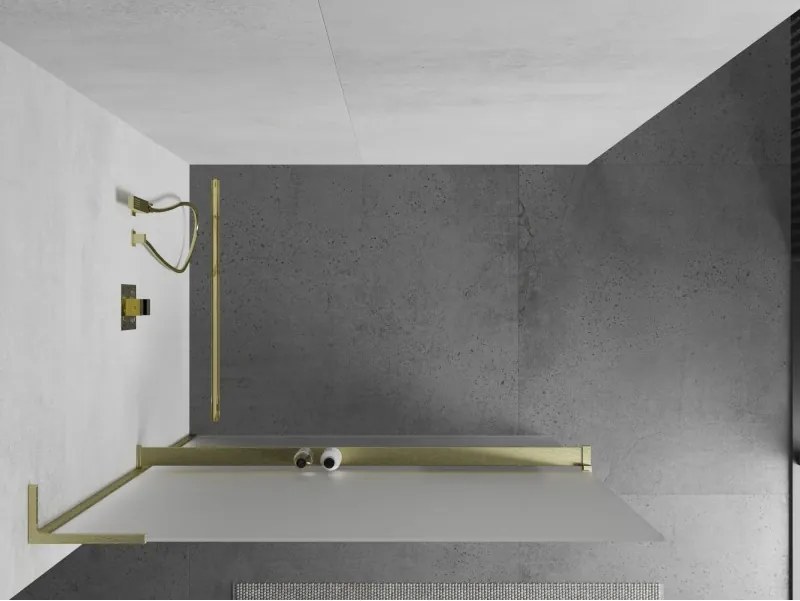 Mexen Kioto+ L, sprchová zástěna Walk-In s poličkou a věšákem 80 x 200 cm, 8mm sklo námraza, zlatý matný profil, 800-080-123-55-30