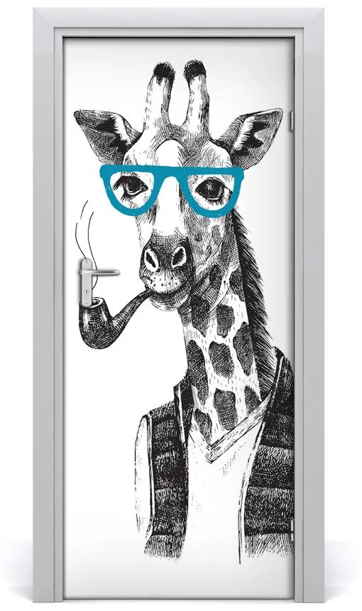 Samolepící fototapeta na dveře Žirafa s brýlemi 75x205 cm