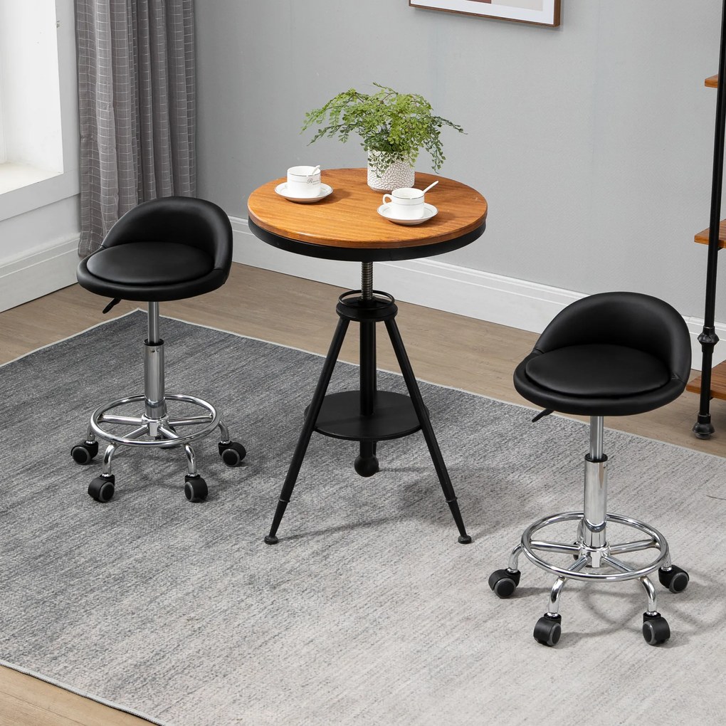 HOMCOM Set 2 otočných stoliček - pracovní stolička 360° - nastavitelná výška sedáku 47-62H cm, ergonomické opěradlo - chromovaná ocel s černým syntet…