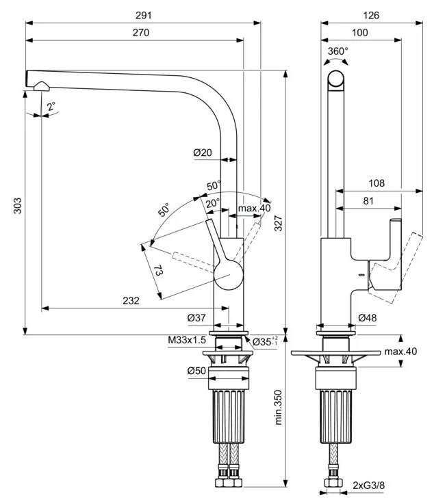 Ideal Standard Gusto - Dřezová baterie s vysokým otočným výtokem, magnetově šedá BD418A5