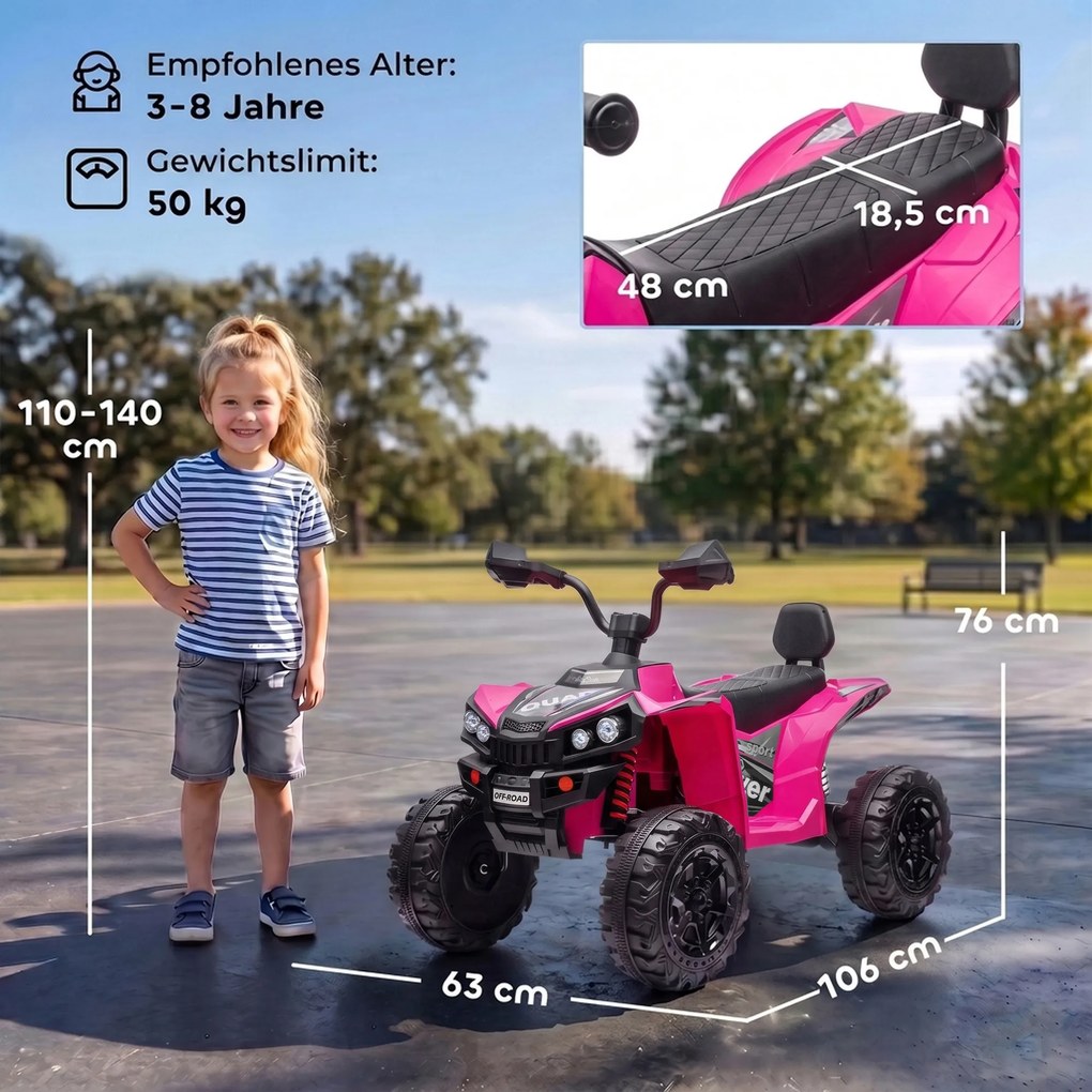 AIYAPLAY Dětská elektrická čtyřkolka pro dva, růžová