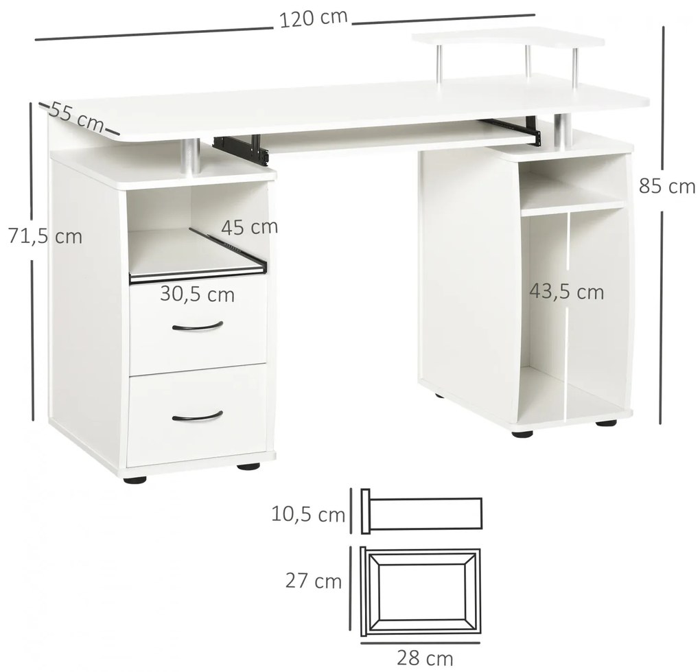 Goleto Počítačový stůl 120 x 55 x 85 cm | bílý