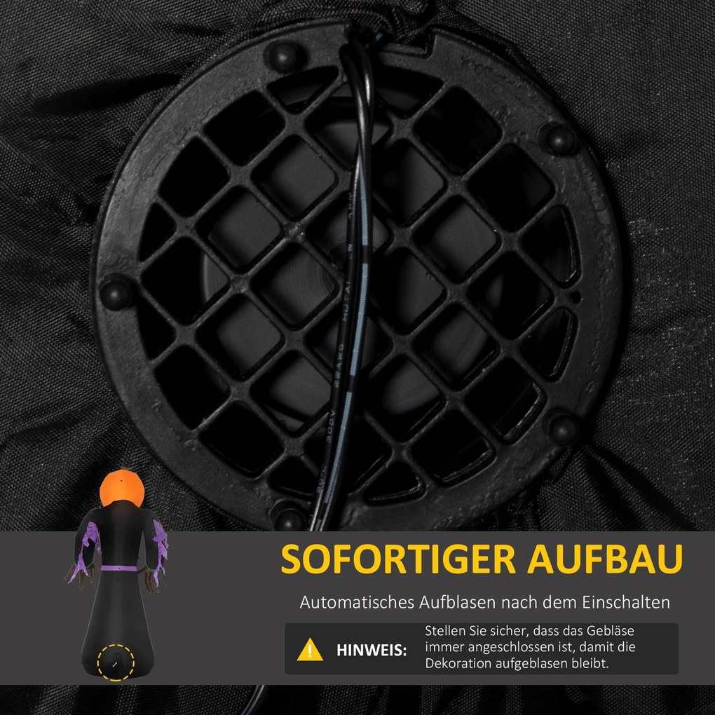 Aosom 210 cm Nafukovací dýňový duch, Halloween hrůzostrašná dekorace s LED osvětlením, Halloween dekorace, vodotěsná vzdušná figura, polyester, pro i…