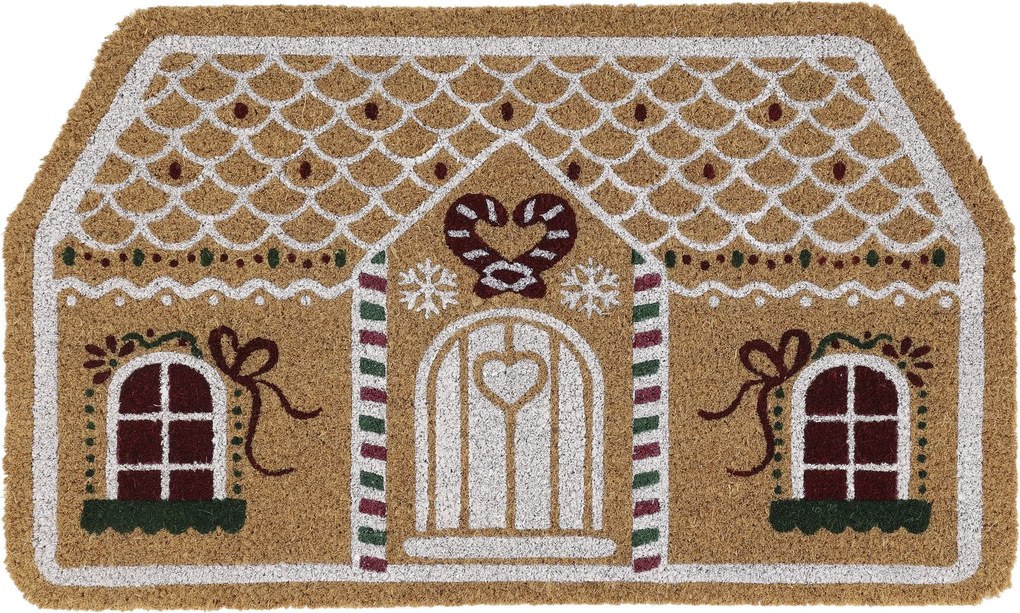 Hnědá kokosová rohožka perníková chaloupka Gingerbread – 75*45*1,5 cm