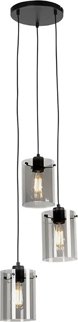 Designové závěsné svítidlo černé s kouřovým sklem 3-světlo - Dome
