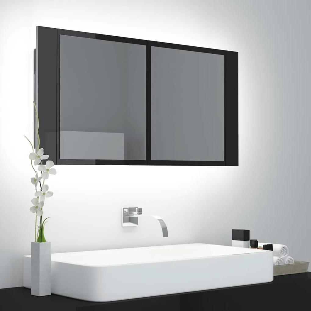 804978 vidaXL LED koupelnová skříňka se zrcadlem lesklá černá 90 x 12 x 45 cm