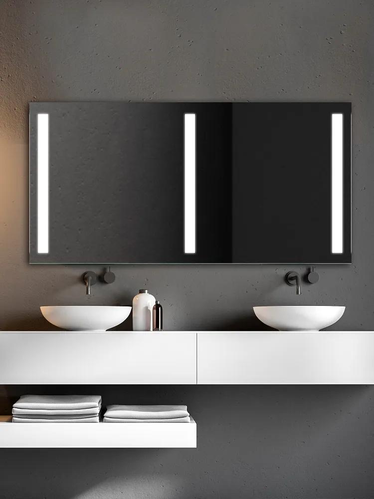 AMIRRO Zrcadlo na zeď chodbu do pokoje ložnice koupelny předsíně LUMINA DUO LED - 140 x 70 cm se třemi LED podsvícenými pruhy 900-971