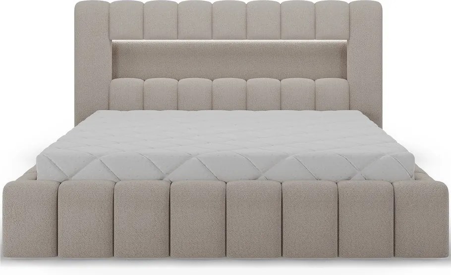 Béžová čalouněná dvoulůžková postel s úložným prostorem s roštem 140x200 cm Lamica – ELTAP