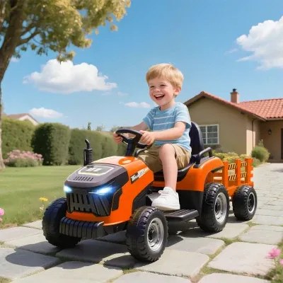 AIYAPLAY Elektrický dětský traktor, sedací traktor s dálkovým ovládáním, měkký start, pro děti ve věku 3-8 let, oranžový