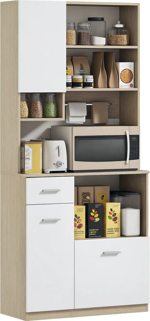 HOMCOM Kuchyňská Skříň Buffet Skladovací Skříň Moderní Styl s Nastavitelnými Policemi, Zásuvkou, Pracovní Deskou, Správou Kabelů, pro Jídelnu, Obývac…