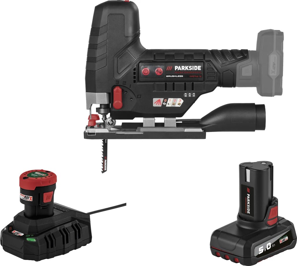 Parkside Performance® Aku přímočará pila Ppstka 12 A1, 2 Ah a 5 Ah